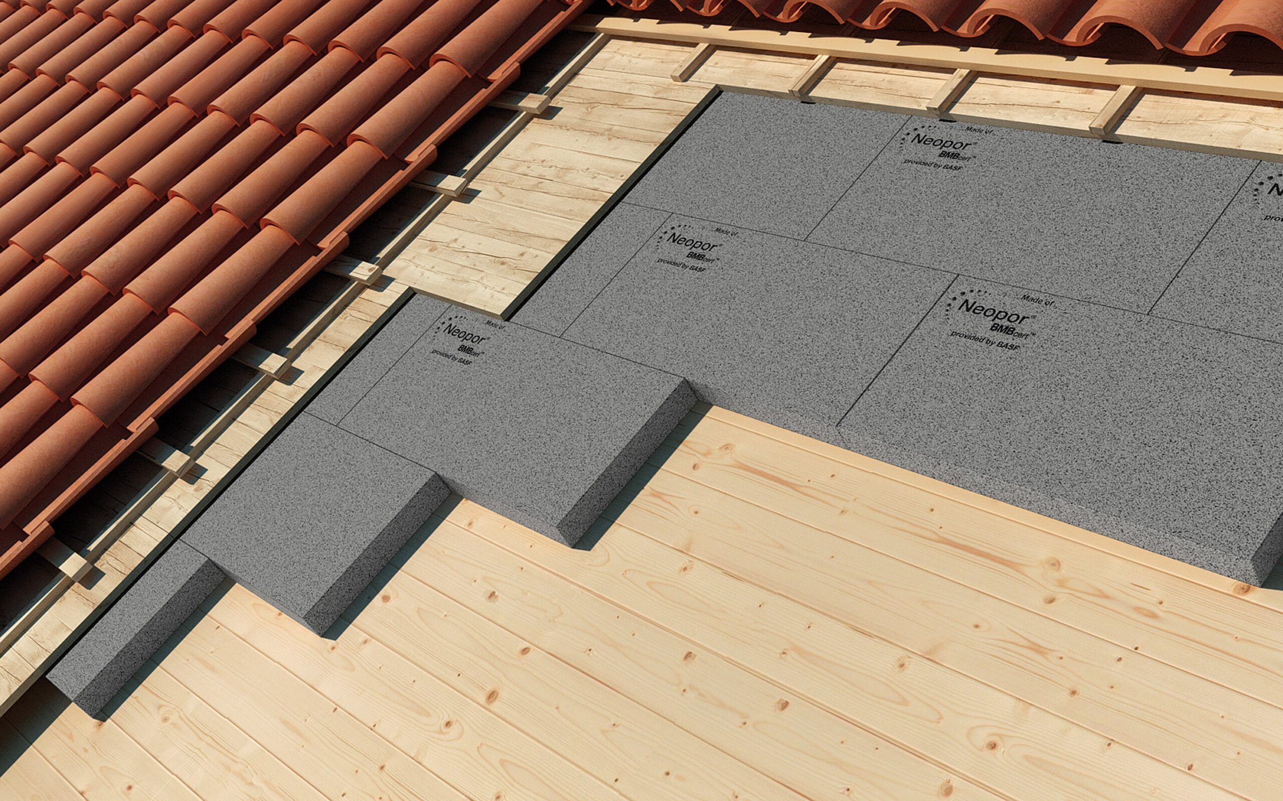 Isolamento per copertura a falda con tetto ventilato in legno - Neopor BMB BASF